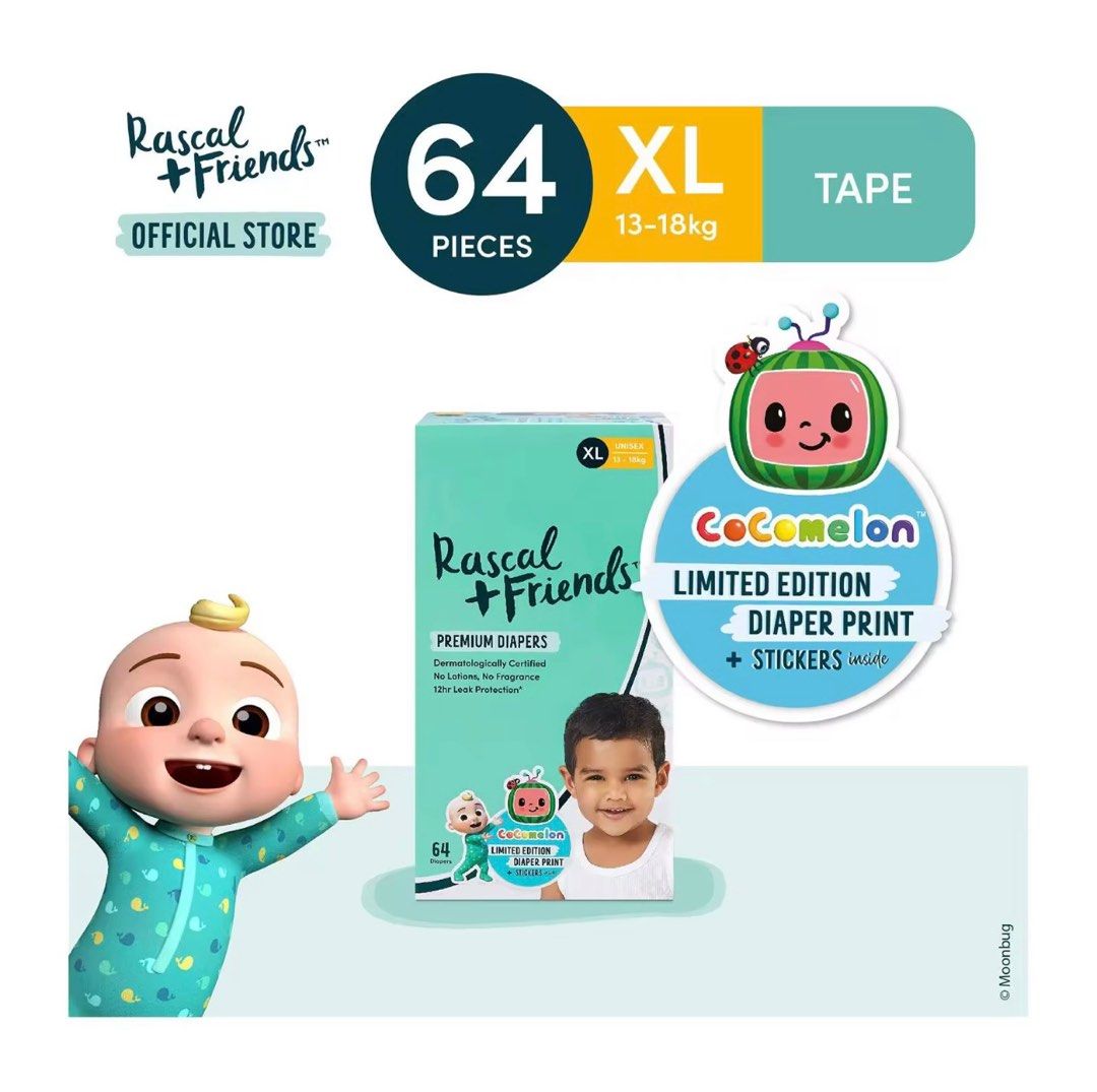 Rascal + Friends Cocomelon Tape Diaper - XL, Babies & Kids, Bathing ...