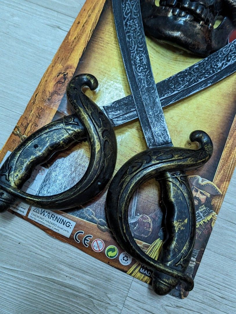 Red Pirate mask and sword captain hook accessory set fighting sword toy ...