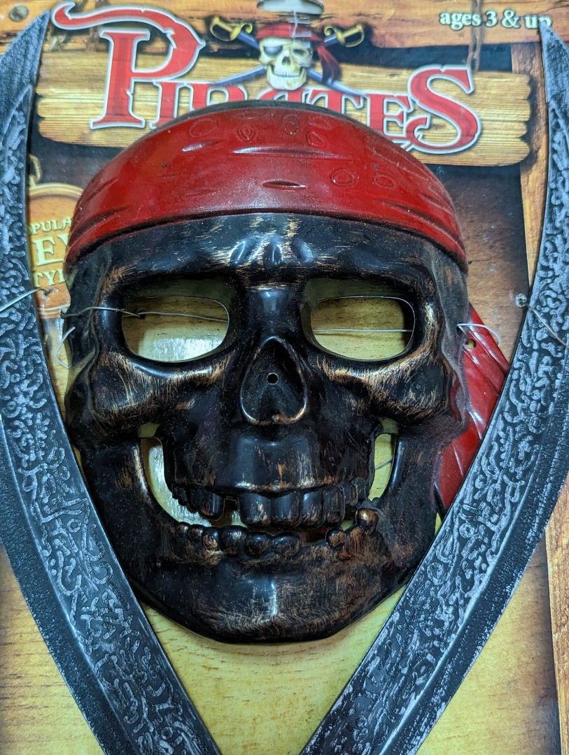 Red Pirate mask and sword captain hook accessory set fighting sword toy ...