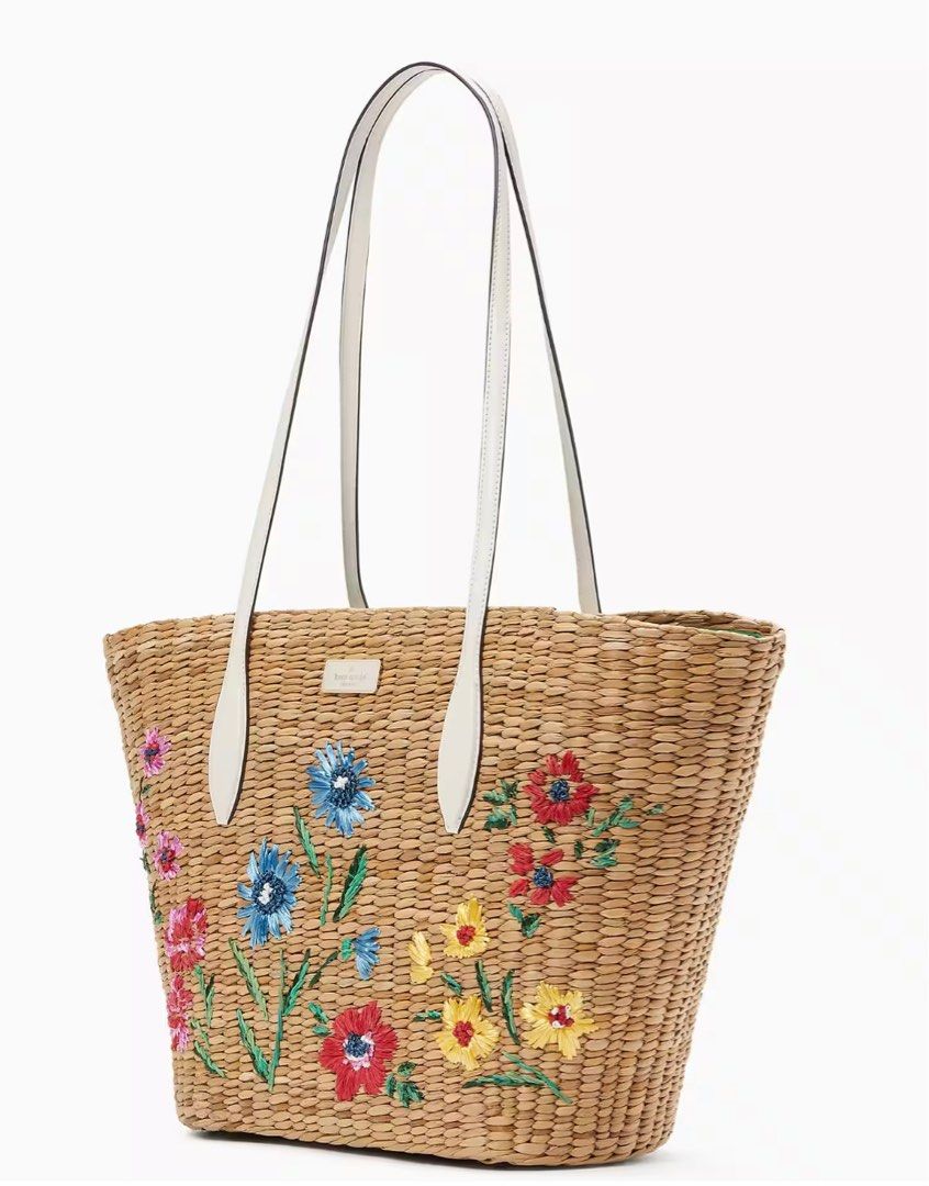 SALES Kate Spade Garden Bouquet Embroidered Straw Tote Shoulder Bag ...