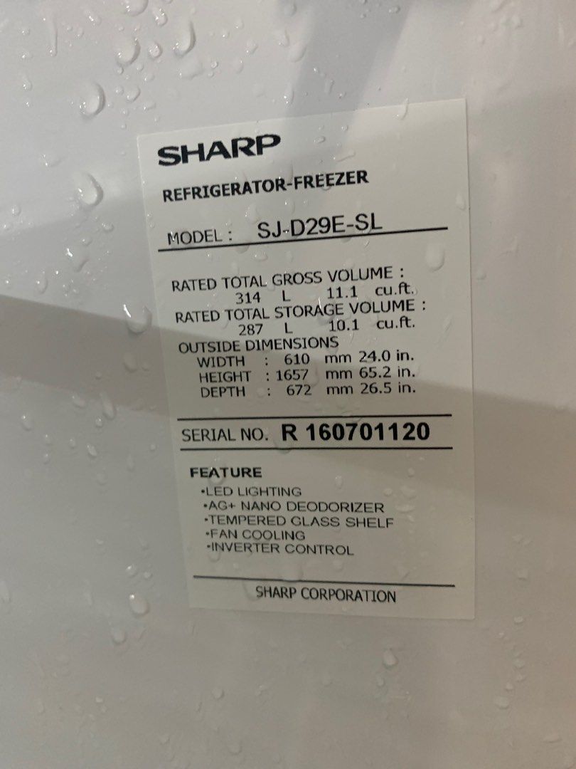 Sharp 2Ticks J-Tech Inverter Fridge, 289L, TV & Home Appliances ...