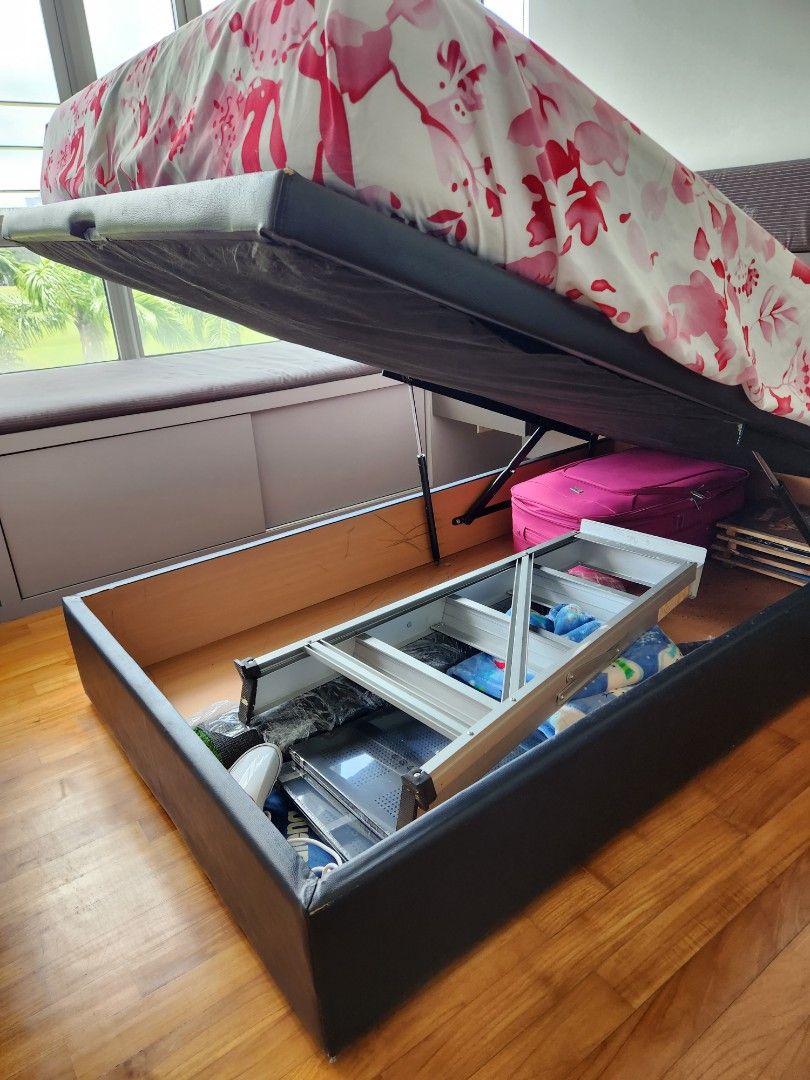 Super Single storage bed frame plus Spring Mattress, Furniture & Home ...