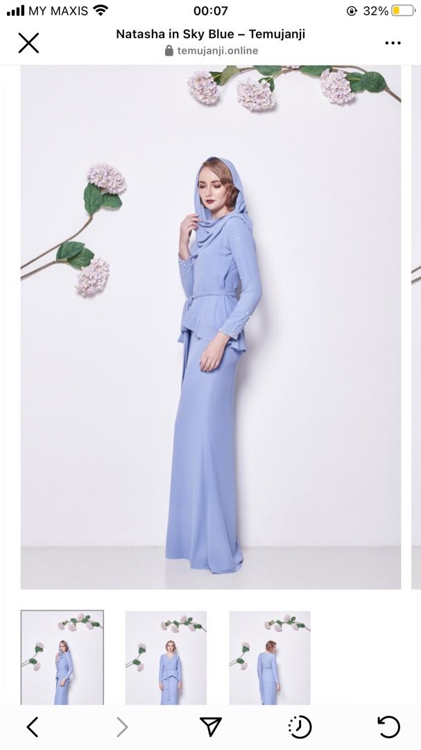 Temujanji kebaya in sky blue, Women's Fashion, Muslimah Fashion, Baju ...