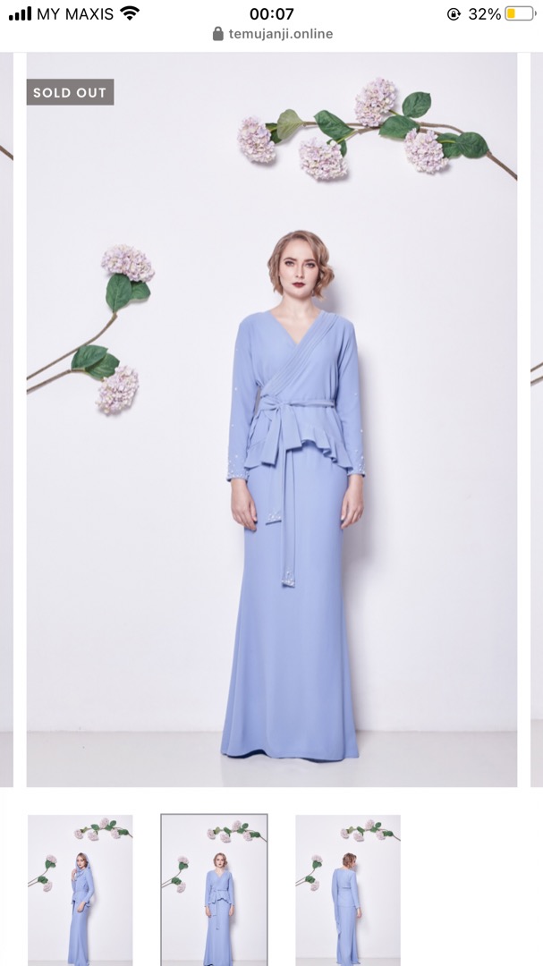 Temujanji kebaya in sky blue, Women's Fashion, Muslimah Fashion, Baju ...