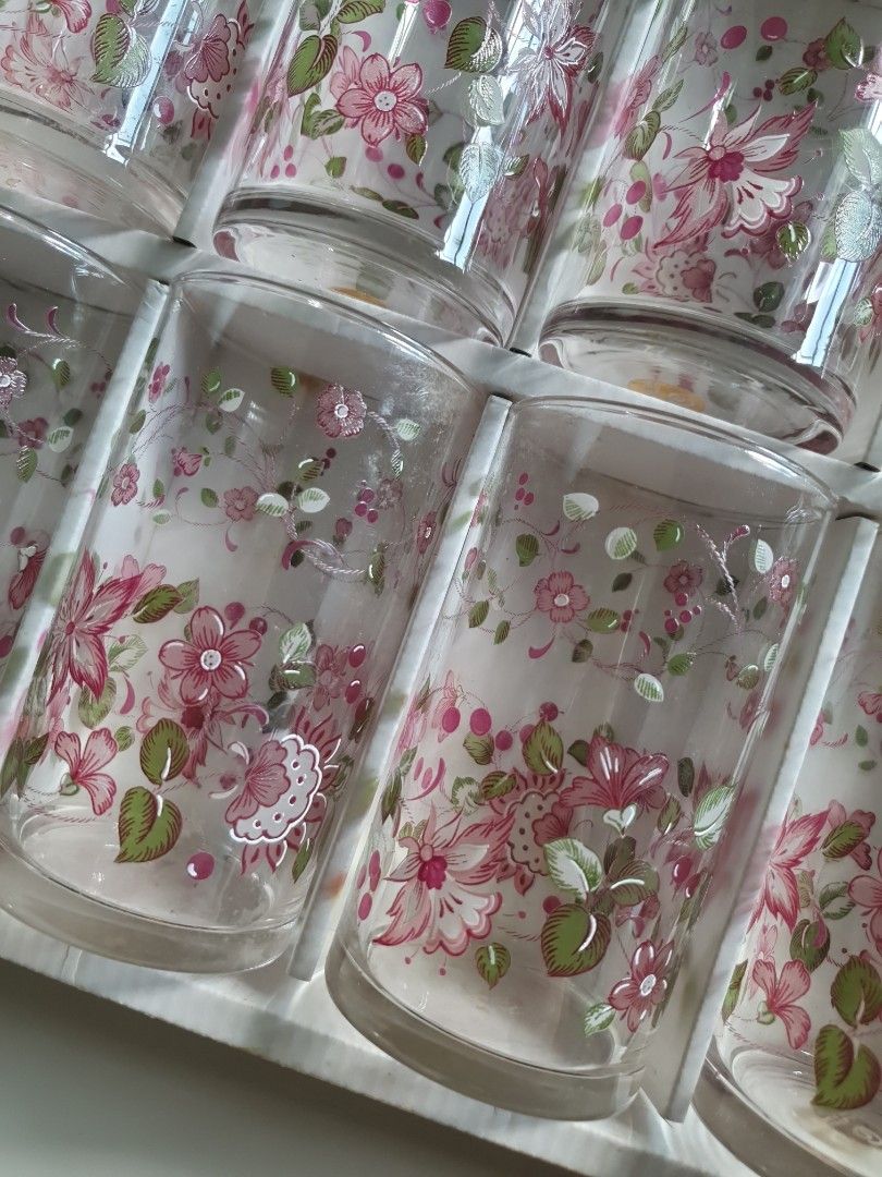 Vintage floral glass set Made in Japan, Furniture & Home Living ...