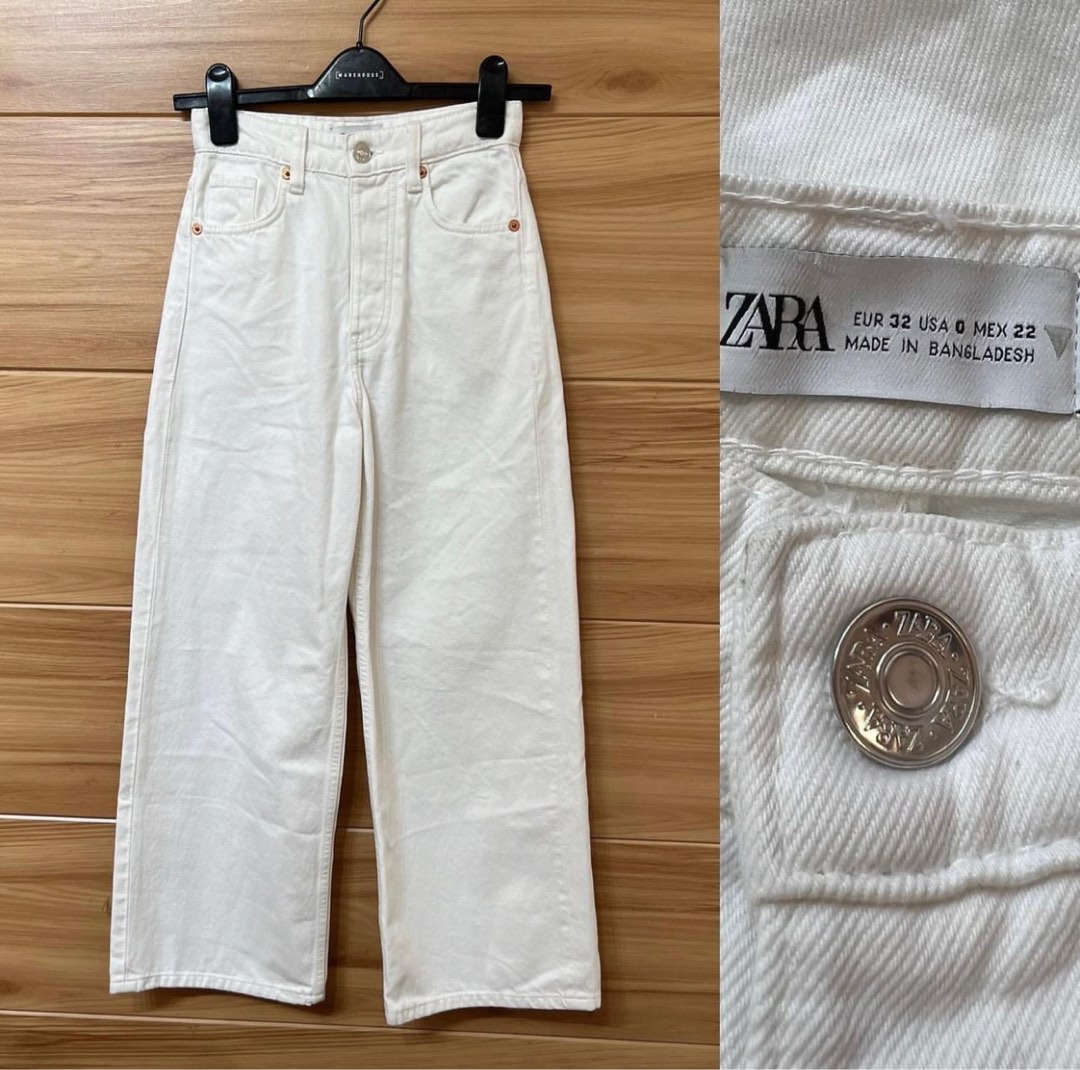 Zara White Denim Button Front Wide Leg Jeans on Carousell