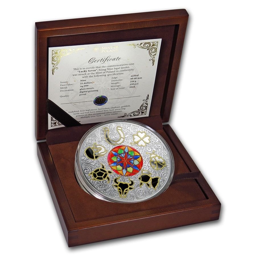 2018 LUCKY SEVEN Symbols of Good Luck - 250 grams Silver Coin 25$ Niue ...