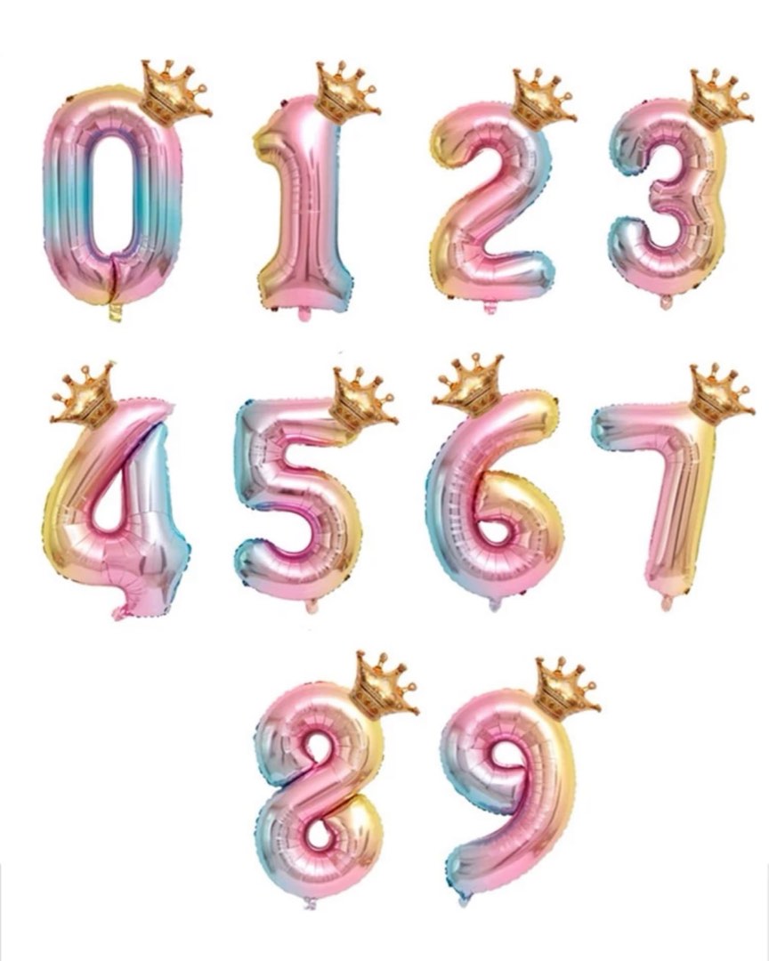 2pcs 32 inch big birthday number balloons colourful, Hobbies & Toys ...