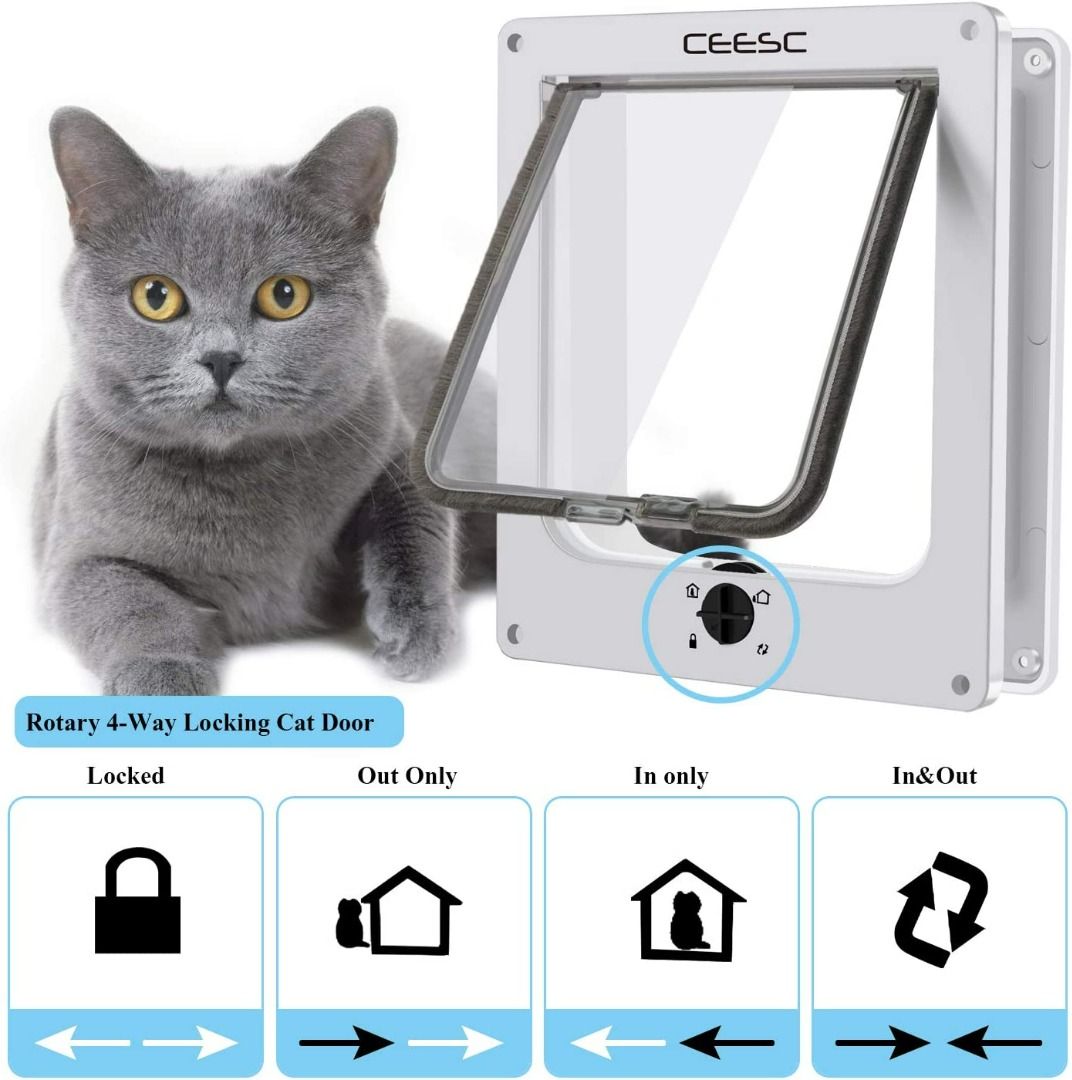 3436) CEESC LARGE CAT DOORS, MAGNETIC PET DOOR WITH 4 - WAY ROTARY LOCK ...
