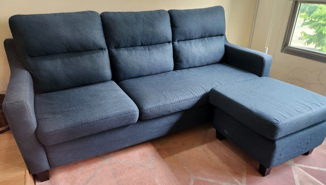 Dark Blue Courts 3 seater Fabric Sofa with Ottoman, Furniture & Home ...