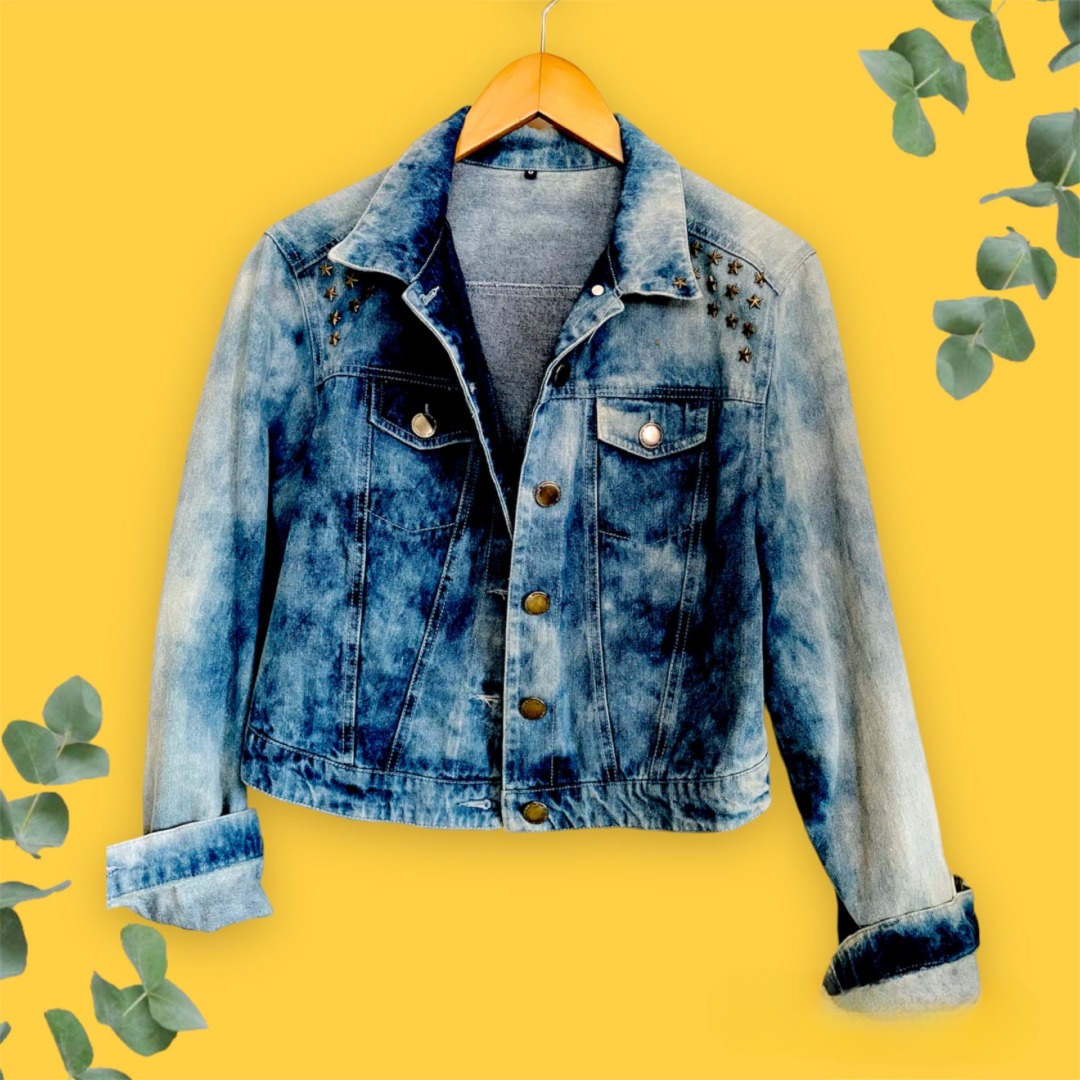 Blue Denim Jacket with Star-Shaped Studs on Carousell