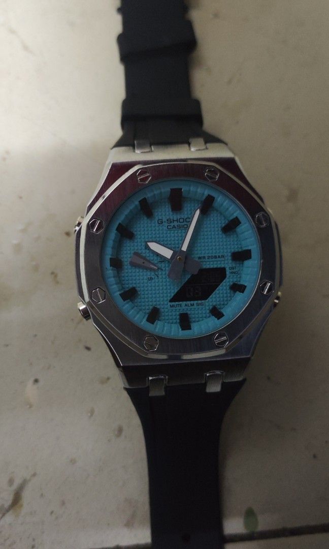 casioak royaloak mod Tiffany blue textured dial black strap gma-2100h ...