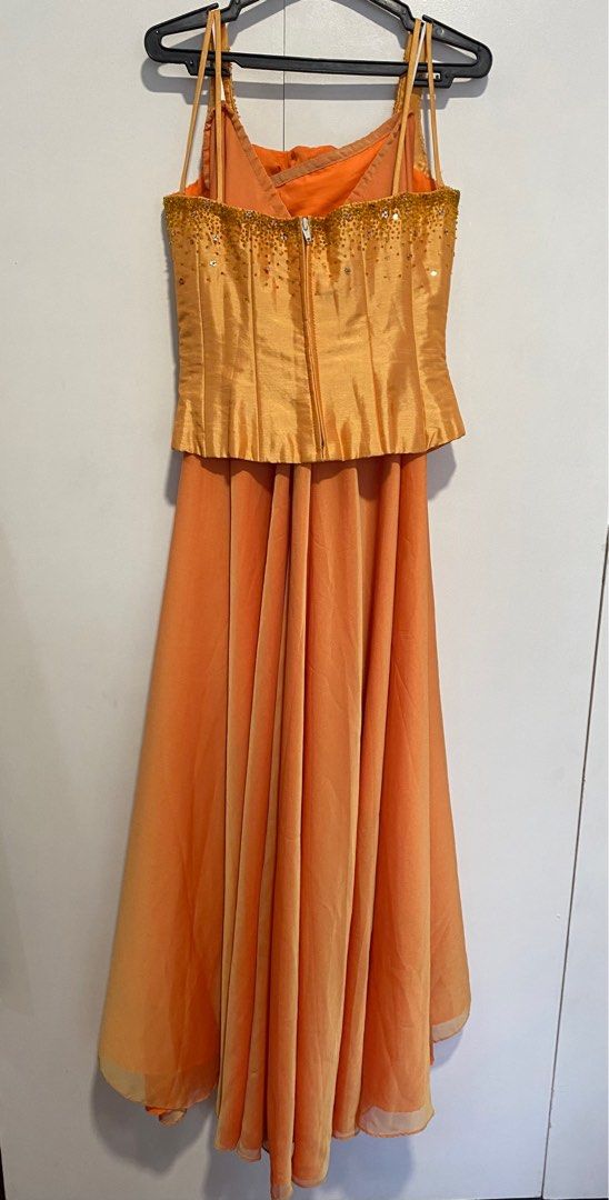 Cecilio Abad Stunning Sunset Orange Long Gown Bustier With Gathered ...