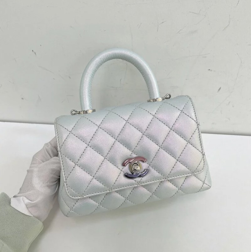Chanel coco handle mini caviar leather in iridescent on Carousell