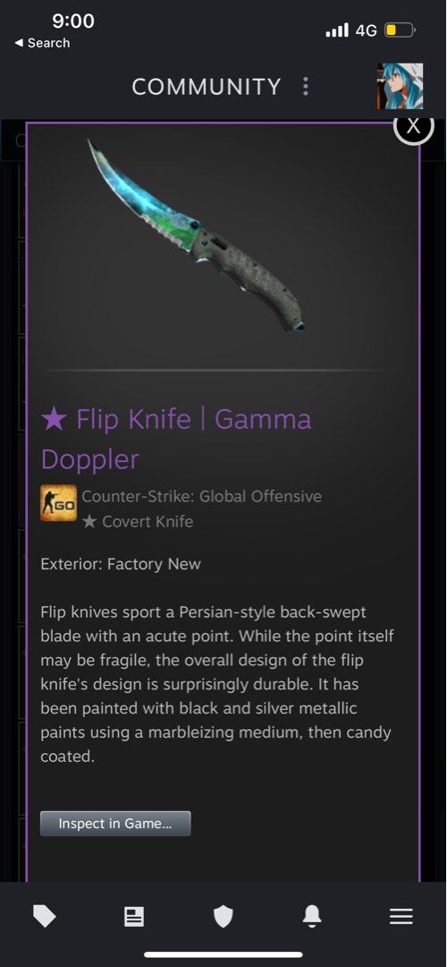 CSGO Flip Knife Gamma Doppler FN, Video Gaming, Gaming Accessories, In ...