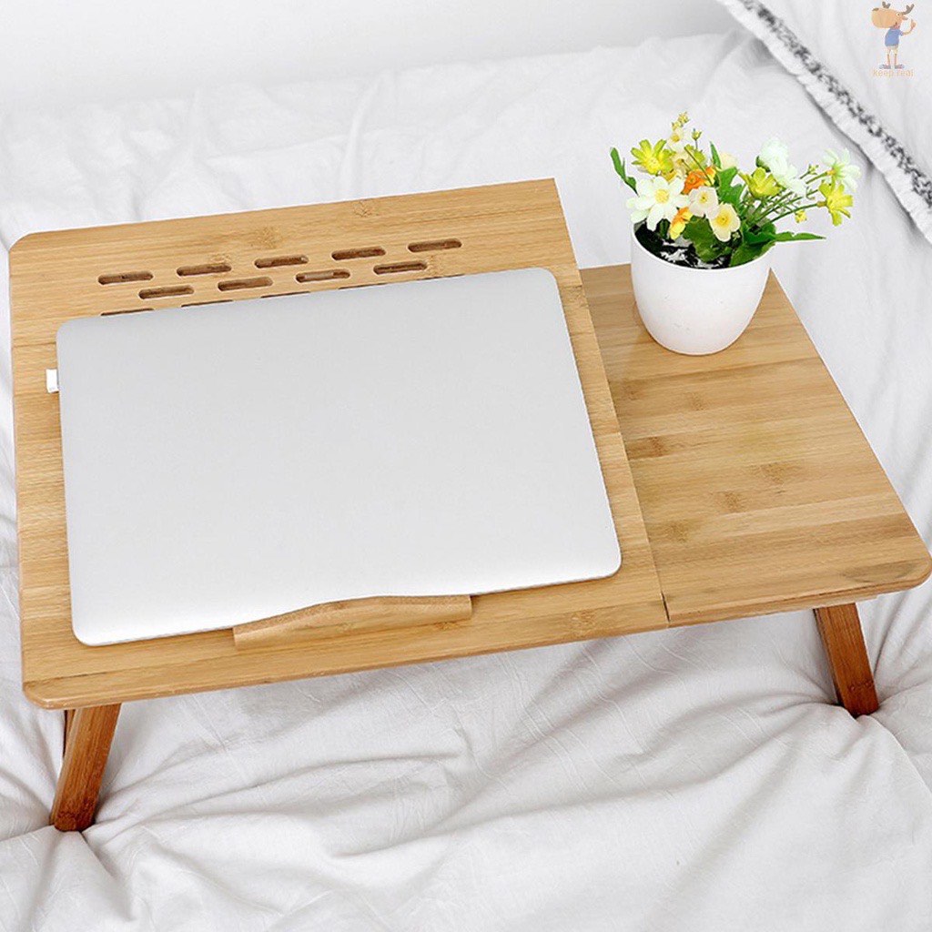 Foldable bamboo laptop desk stand breakfast serving bed tray table ...