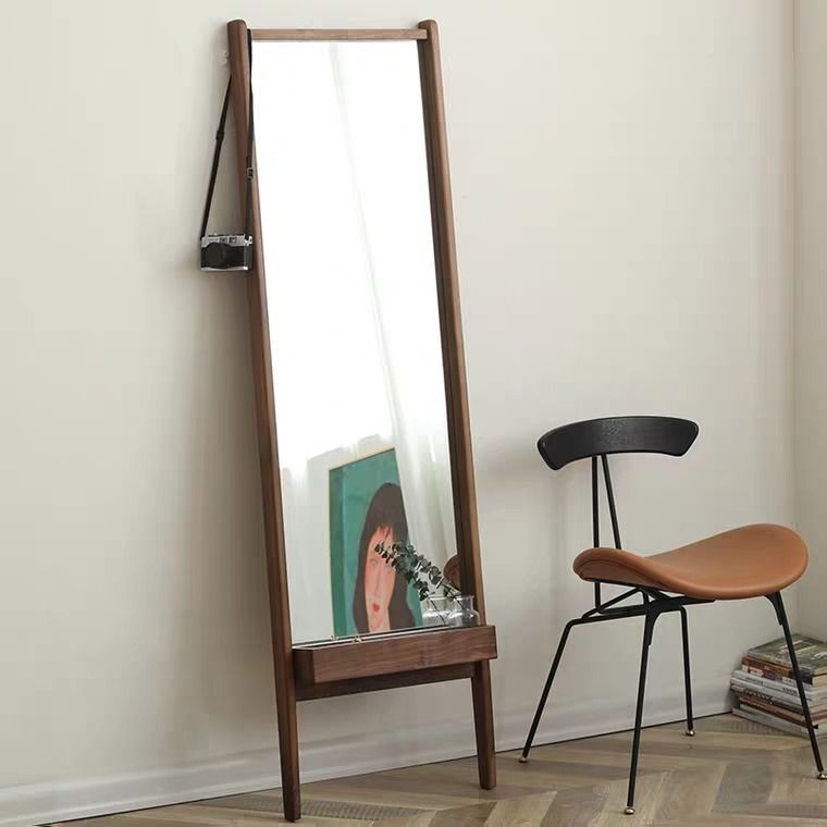 GRAM Rustic Solid Wood Standing Mirror Shelf, Furniture & Home Living ...