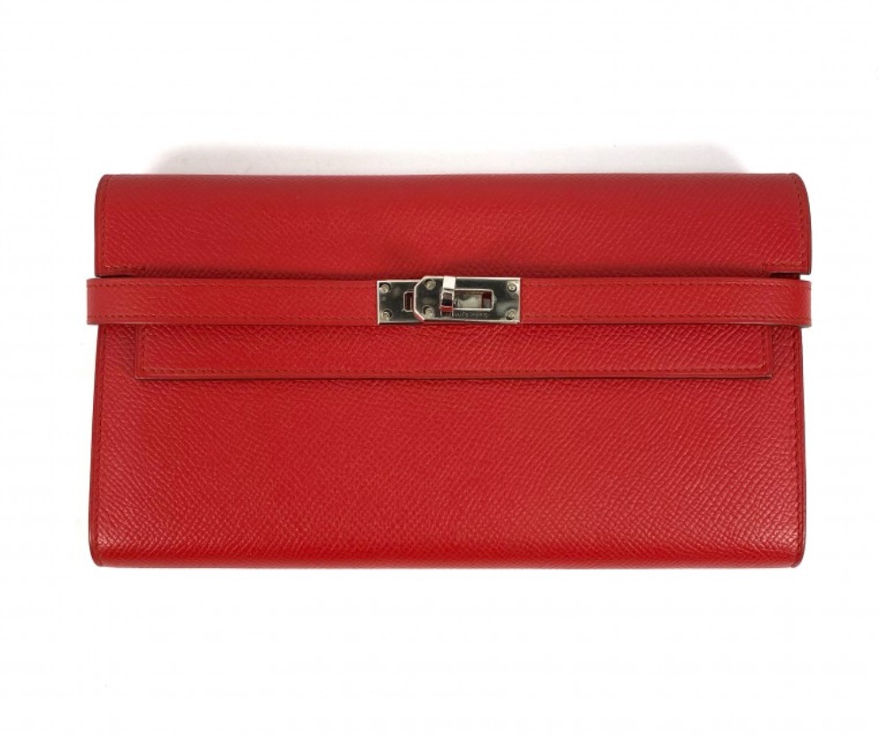 Hermes Kelly Long Wallet Red Epsom Leather Stamp A clutch or Wallet on ...