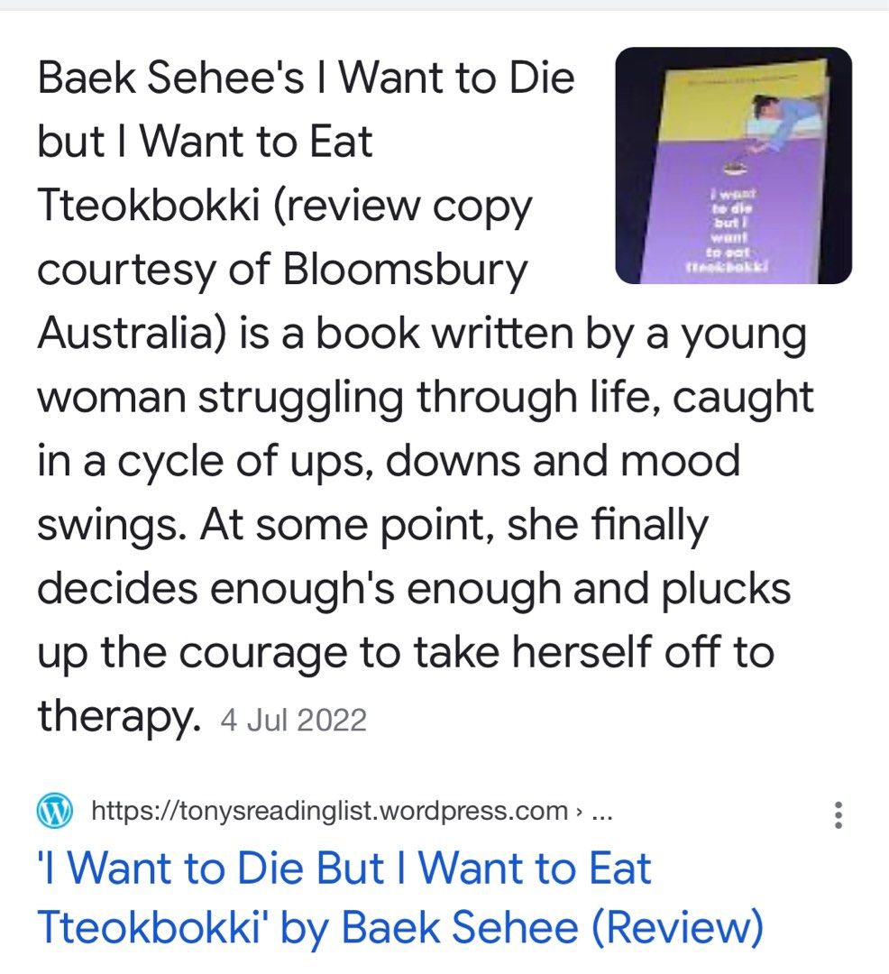 I want to die but I want to eat tteokbokki book by Baek Sehee, Hobbies ...