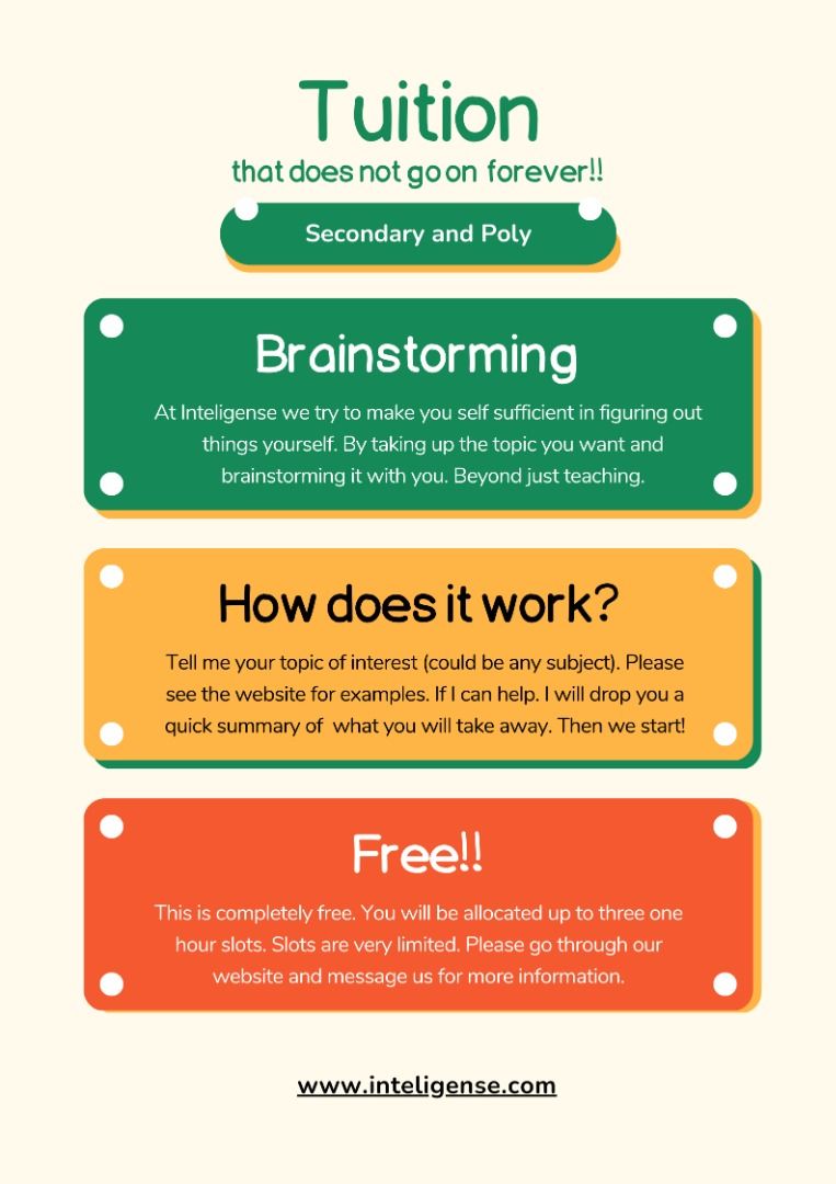 FREE brainstorming sessions - Secondary and Poly, Learning & Enrichment, Enrichment & Tuition on ...