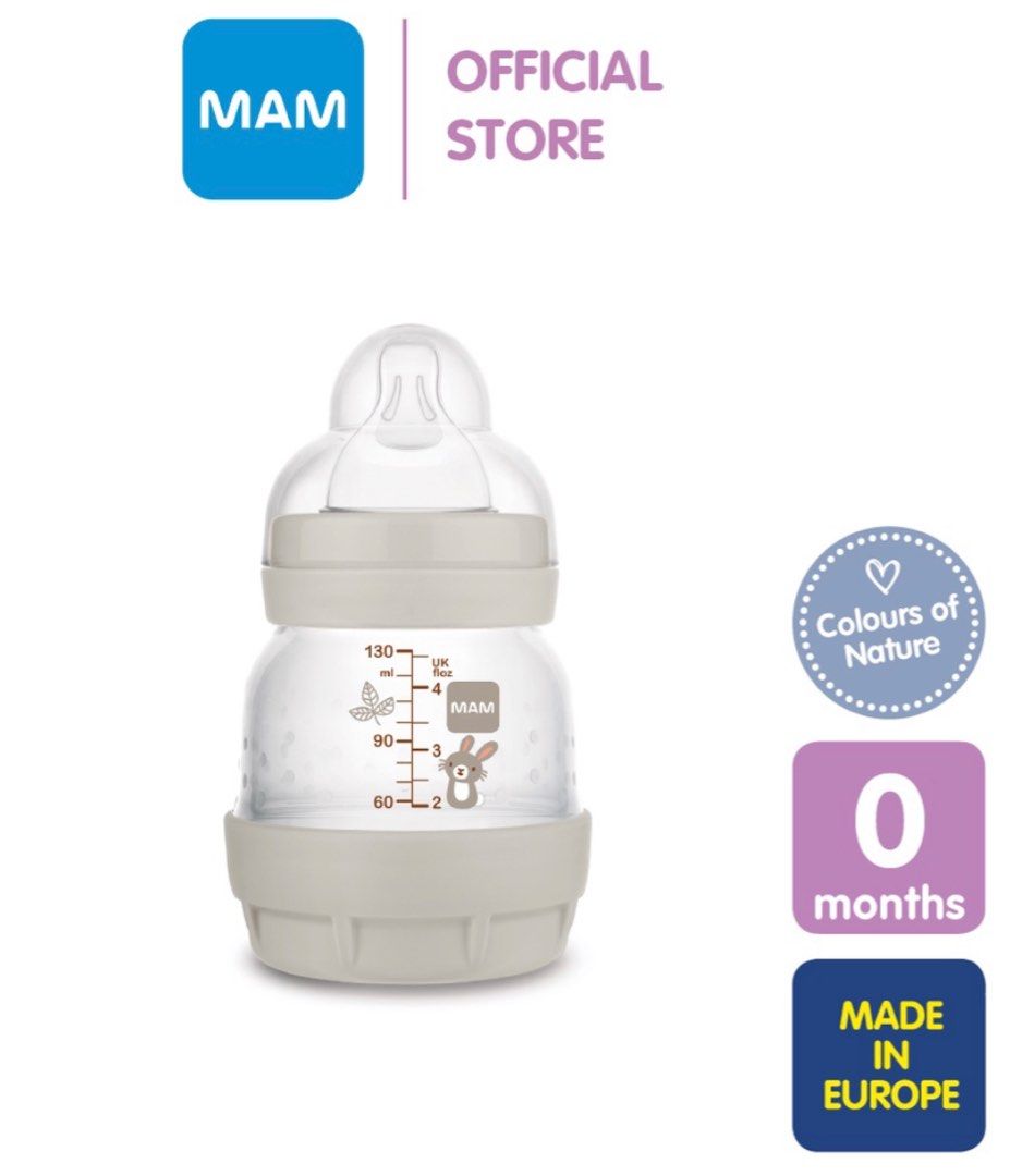 MAM Easy Start Anti Colic Bottle (130ml) with Extra Slow Flow Silicone Teat, Babies & Kids ...