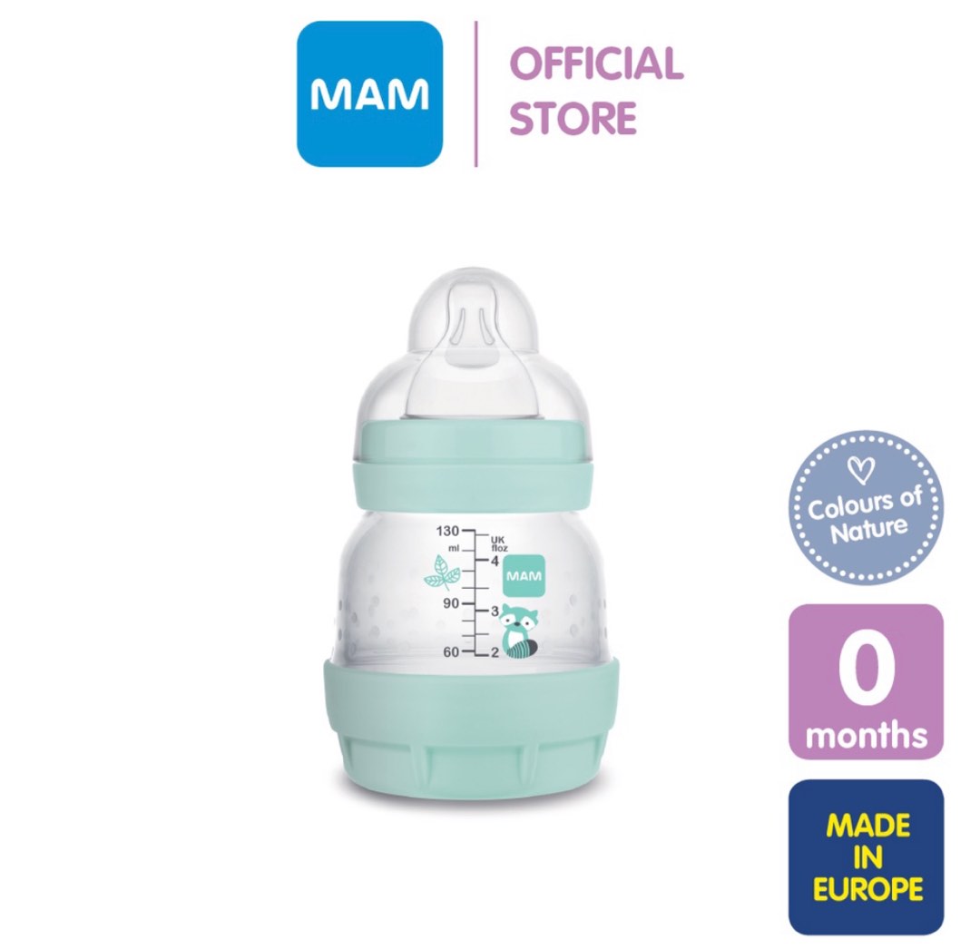 MAM Easy Start Anti Colic Bottle (130ml) with Extra Slow Flow Silicone Teat, Babies & Kids ...