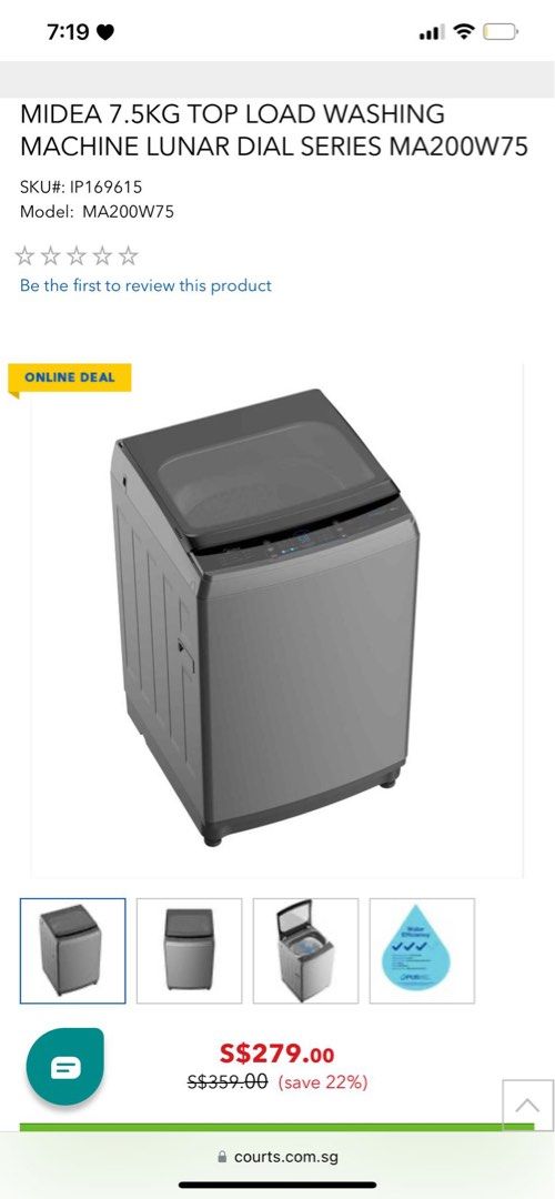 MIDEA 7.5KG TOP LOAD WASHING MACHINE LUNAR DIAL SERIES MA200W75, TV ...