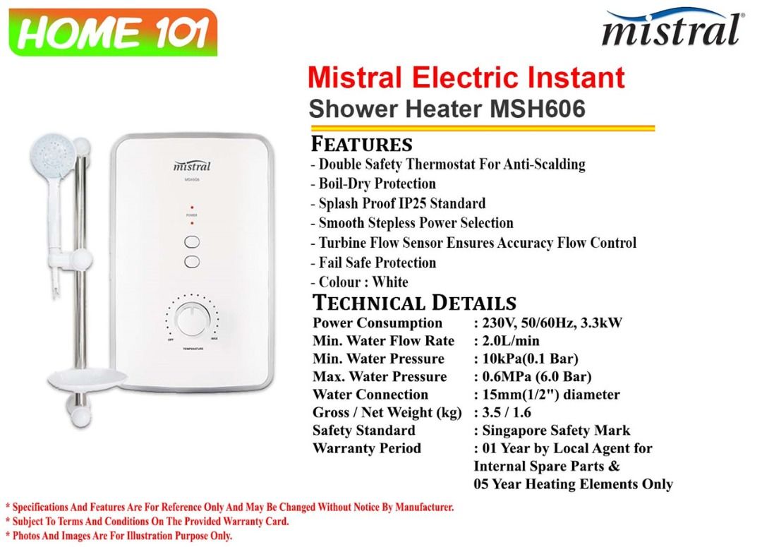 Mistral Instant Water Heater MSH-303I II MSH606, TV & Home Appliances ...