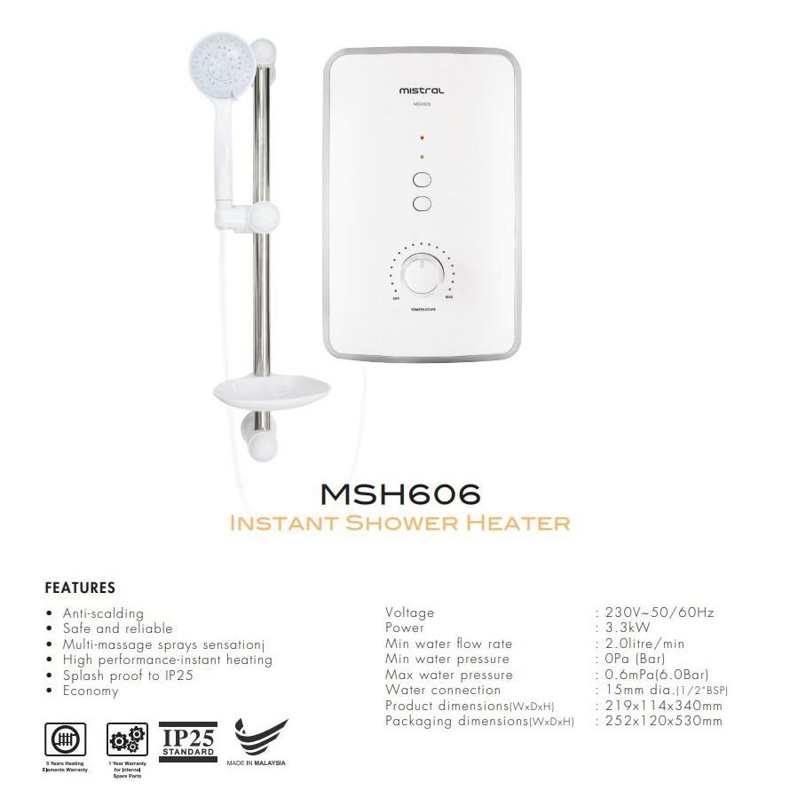 Mistral Instant Water Heater MSH-303I II MSH606, TV & Home Appliances, Water Heater & Instant ...
