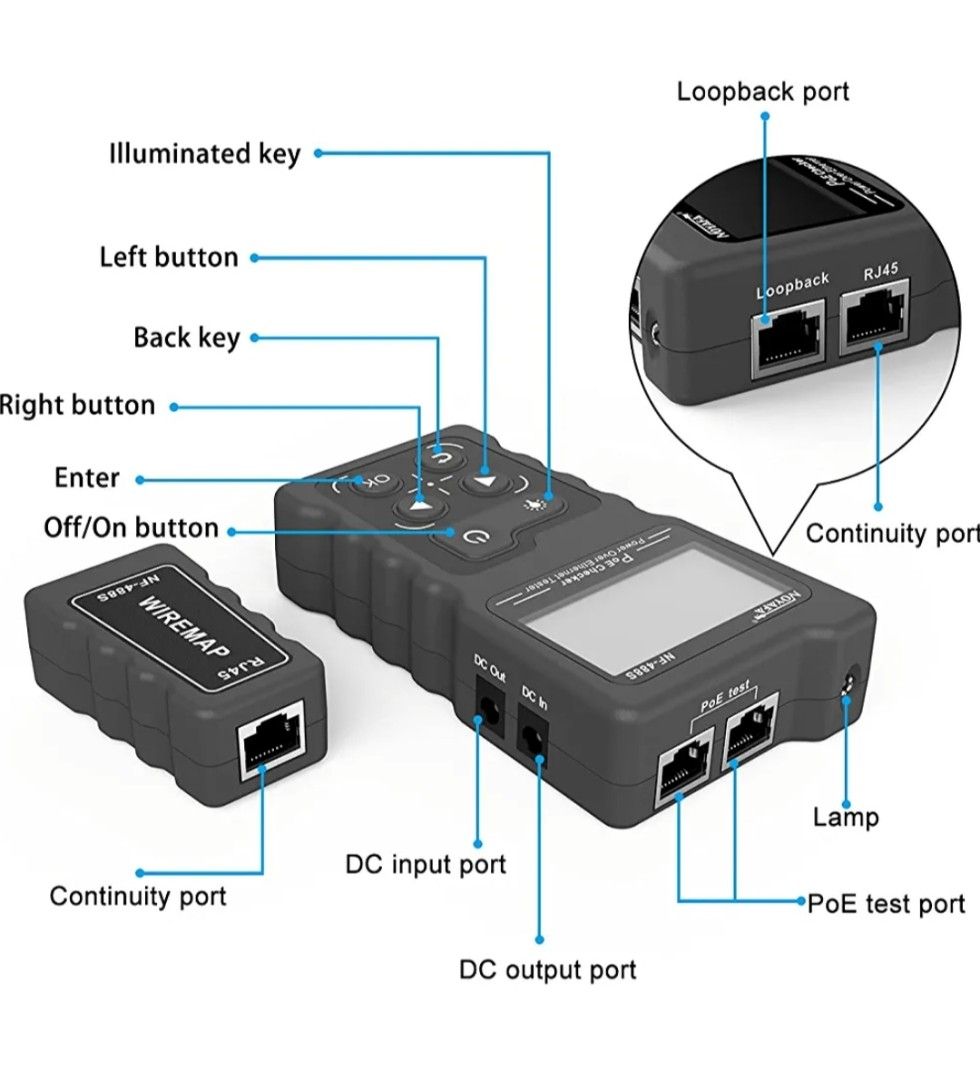 NOYAFA NF-488 POE Tester for Power Over Ethernet, Network Cable ...
