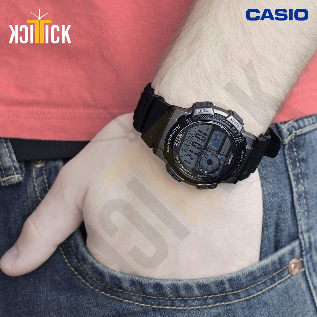Original Casio AE-1000W-1AVDF Black Resin Strap Standard Sports Digital Wrist Watch for Men with ...