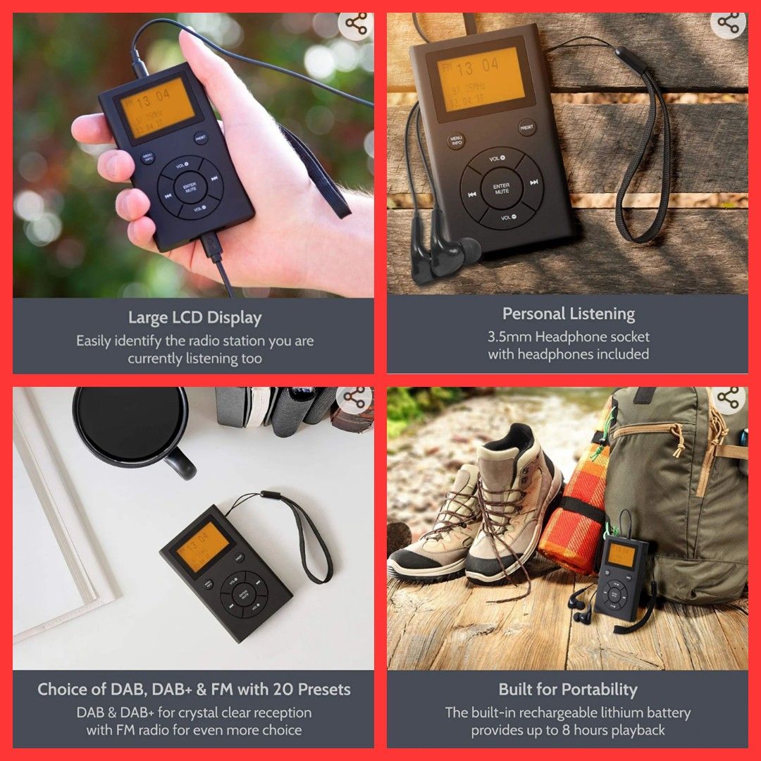 Portable DAB/DAB+ & FM Radio, Rechargeable Battery Powered Portable DAB ...