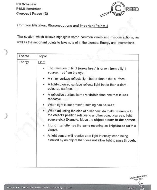 PSLE P6 Science Notes Revision Practices / Science Answering technique ...