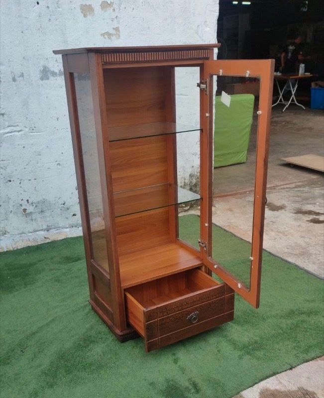 R98-B Almari Kayu Kaca 3 Tier 1 Drawer Wooden Glass Display Cabinet ...