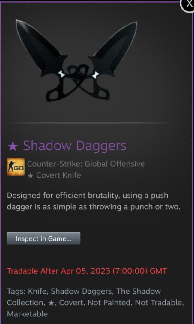 Shadow dagger | Vanilla, Video Gaming, Video Games, Others on Carousell