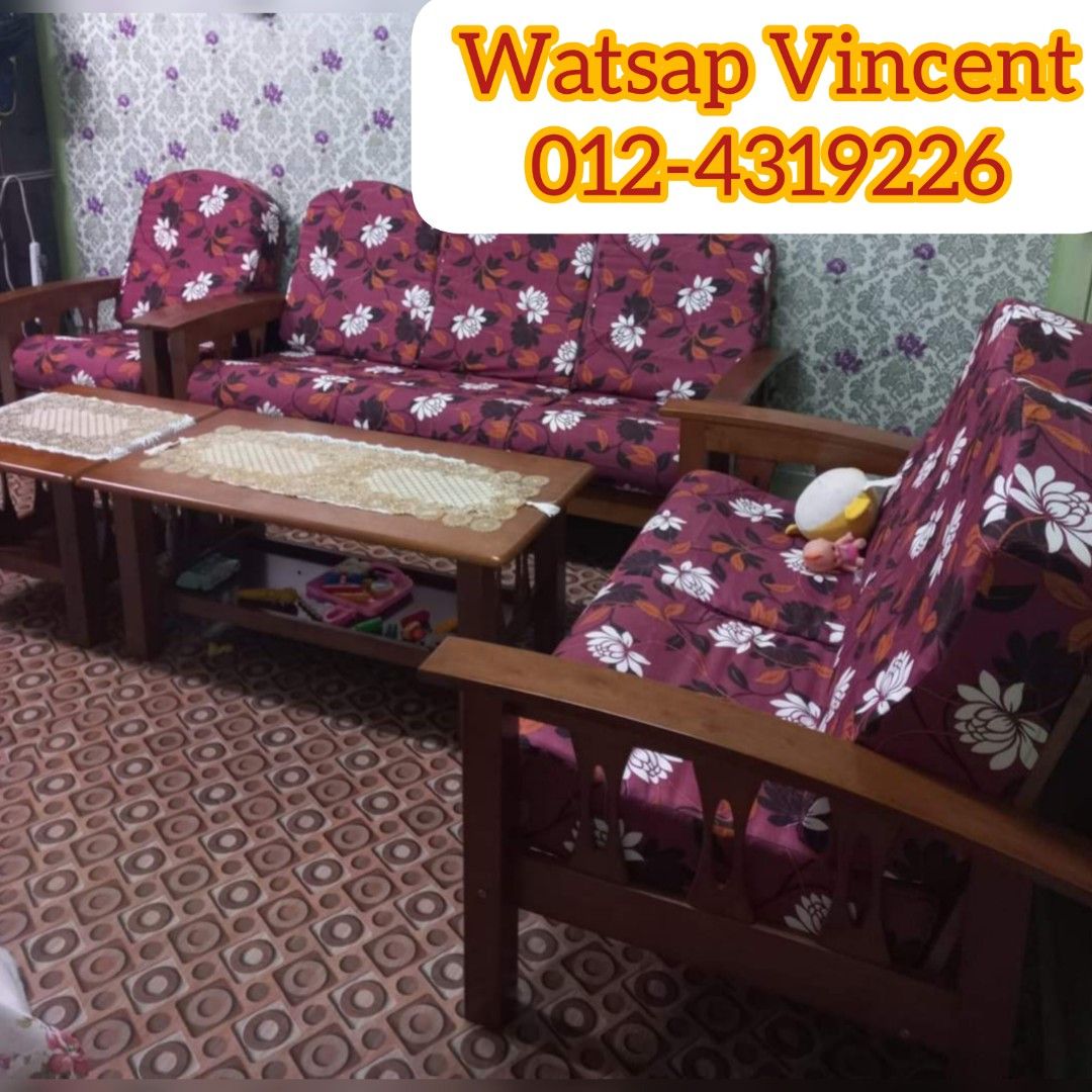 Sofa Kayu Full Set Ansuran Kedai, Furniture & Home Living, Furniture ...
