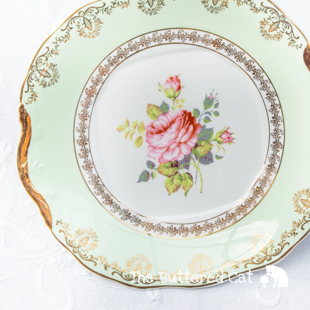 Vintage English bone china cake serving plate, pastel green ' Princess ...