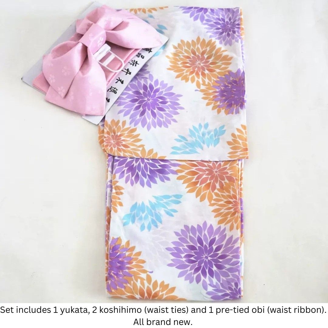 Yukata Set (Purple/Pink) Japanese Traditional Clothing Costume Kimono ...