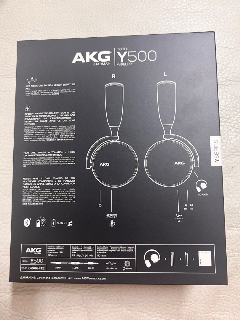AKG Y500 On-Ear Foldable Wireless Bluetooth Headphones - Black, Audio, Headphones & Headsets on ...
