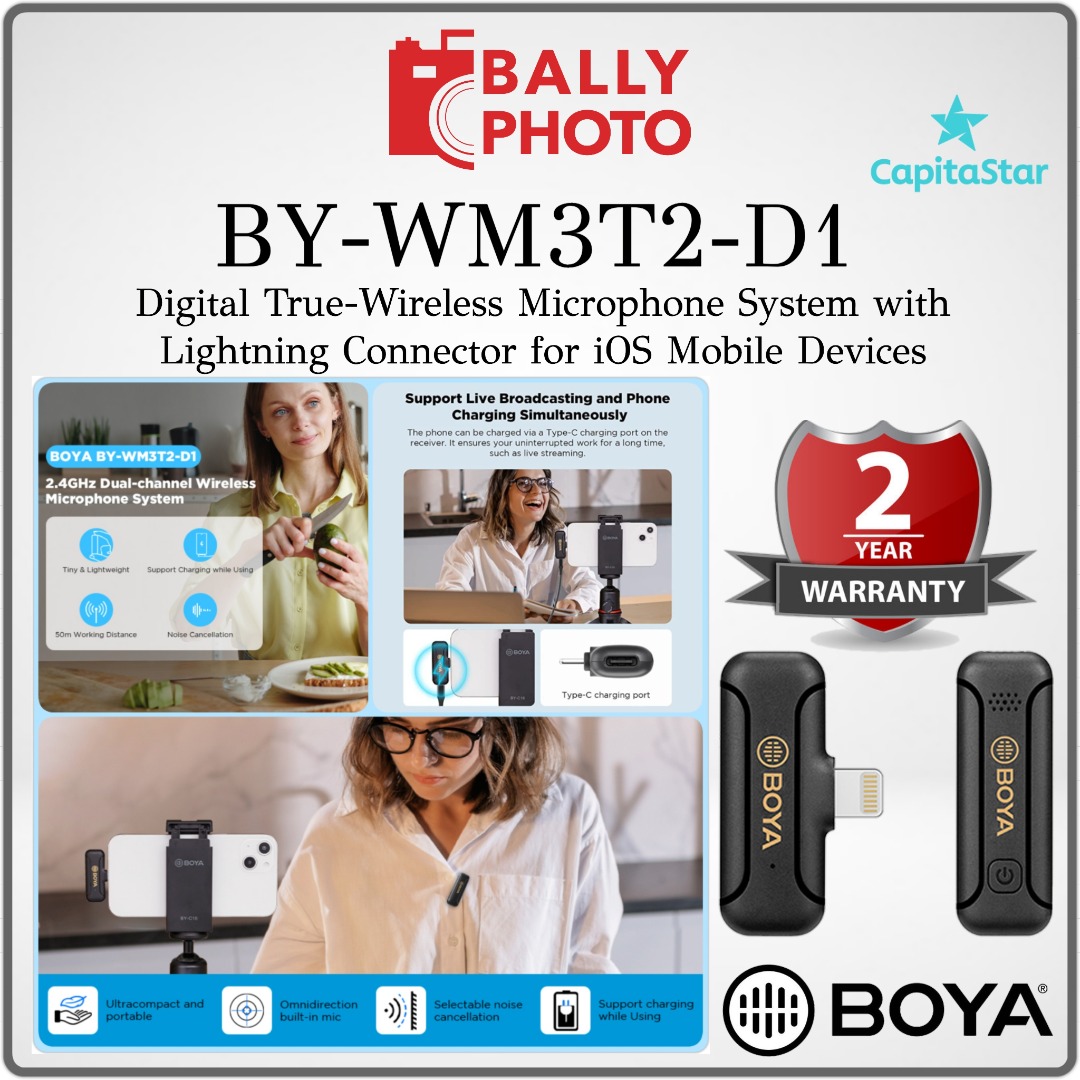BOYA BY-WM3T2-D1 Digital True-Wireless Microphone System with Lightning ...