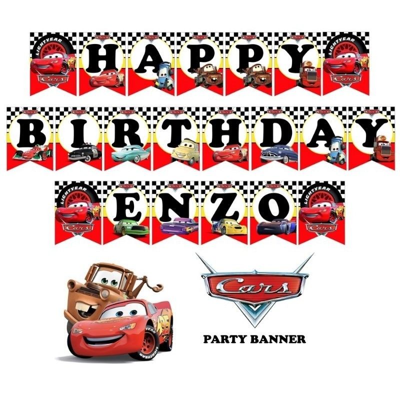 Cars McQueen Theme Birthday Party Banner Cupcake Cake topper Decoration ...