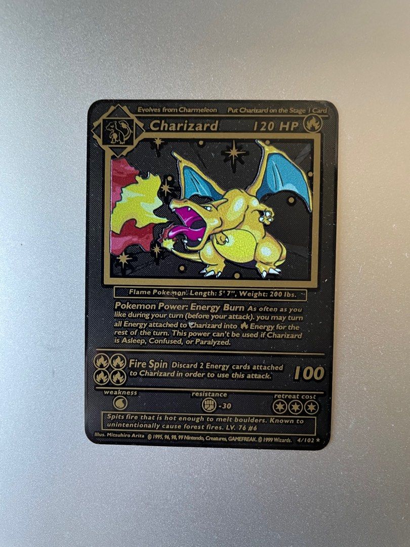 Charizard card limited edition black metal card, Hobbies & Toys, Toys ...
