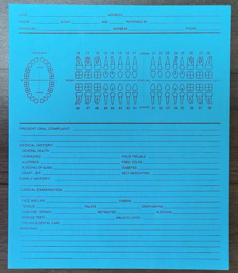 Dental Patient Record Card 50 Pieces Set (5 Colors), Health & Nutrition ...