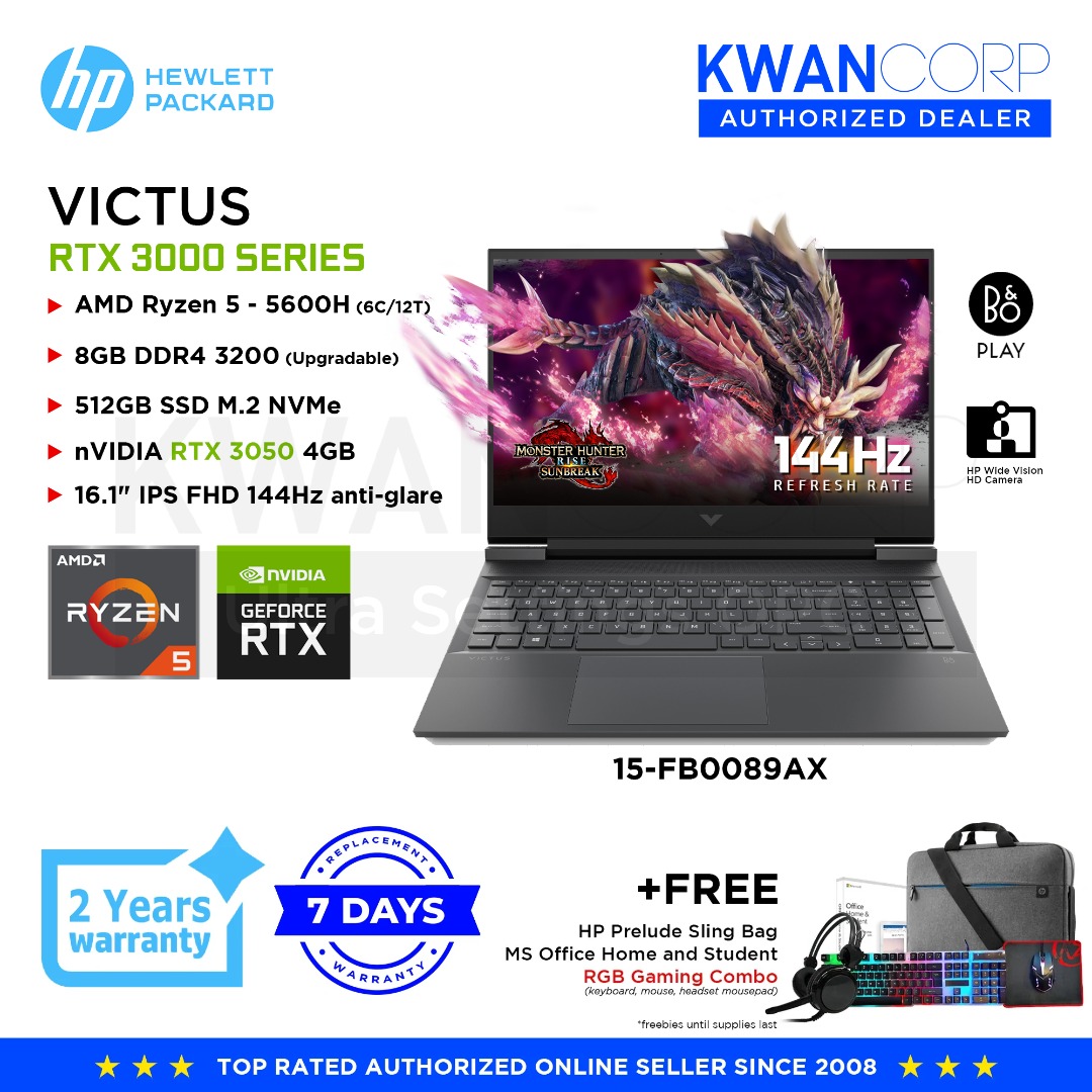 HP Victus 15-FB0089AX AMD Ryzen 5 - 5600H 8GB RAM nVIDIA RTX 3050 4GB 512GB SSD 15.6" IPS FHD ...