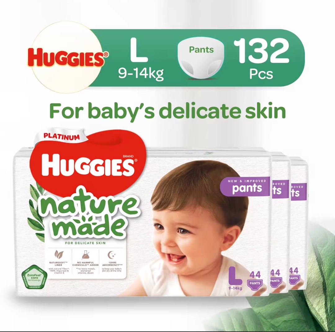 Huggies nature made diaper pants L size carton, Babies & Kids, Bathing ...