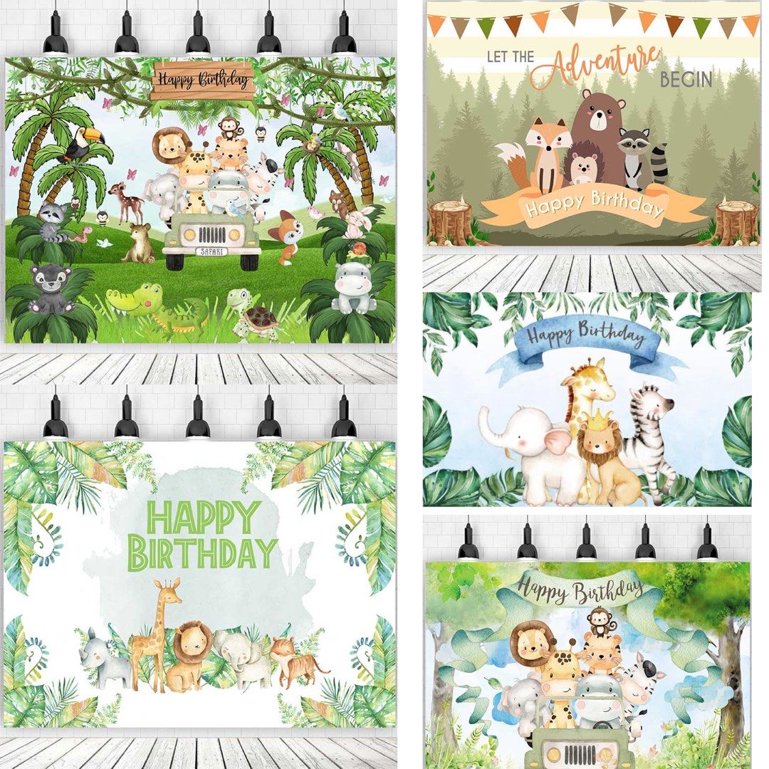 Jungle Animal Theme Birthday Backdrop Party Decoration Banner Animals ...