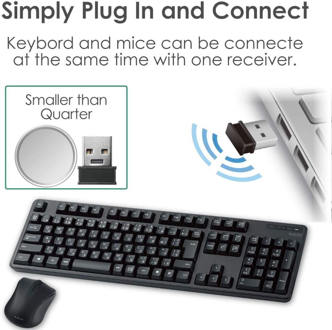 (K00045) ELECOM Japanese Layout USB 2.4GHz Wireless Keyboard & Mouse ...