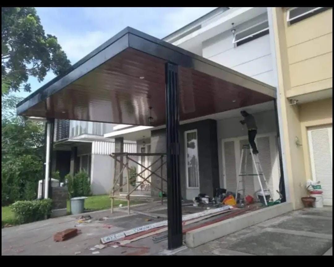 Kanopi plus plavon pvc rangka baja ringan atap spandek pasir, Perabotan ...