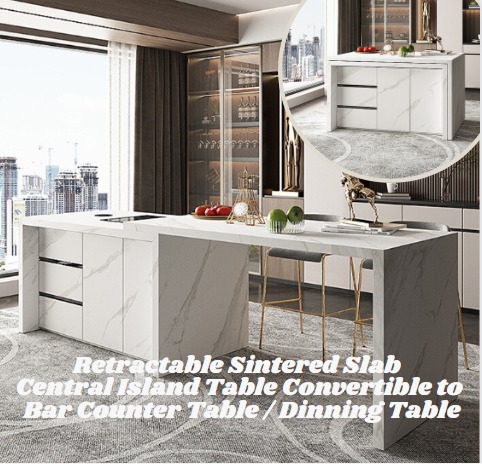 Kitchen Cabinet Retractable Sintered Slab Central Island Table ...