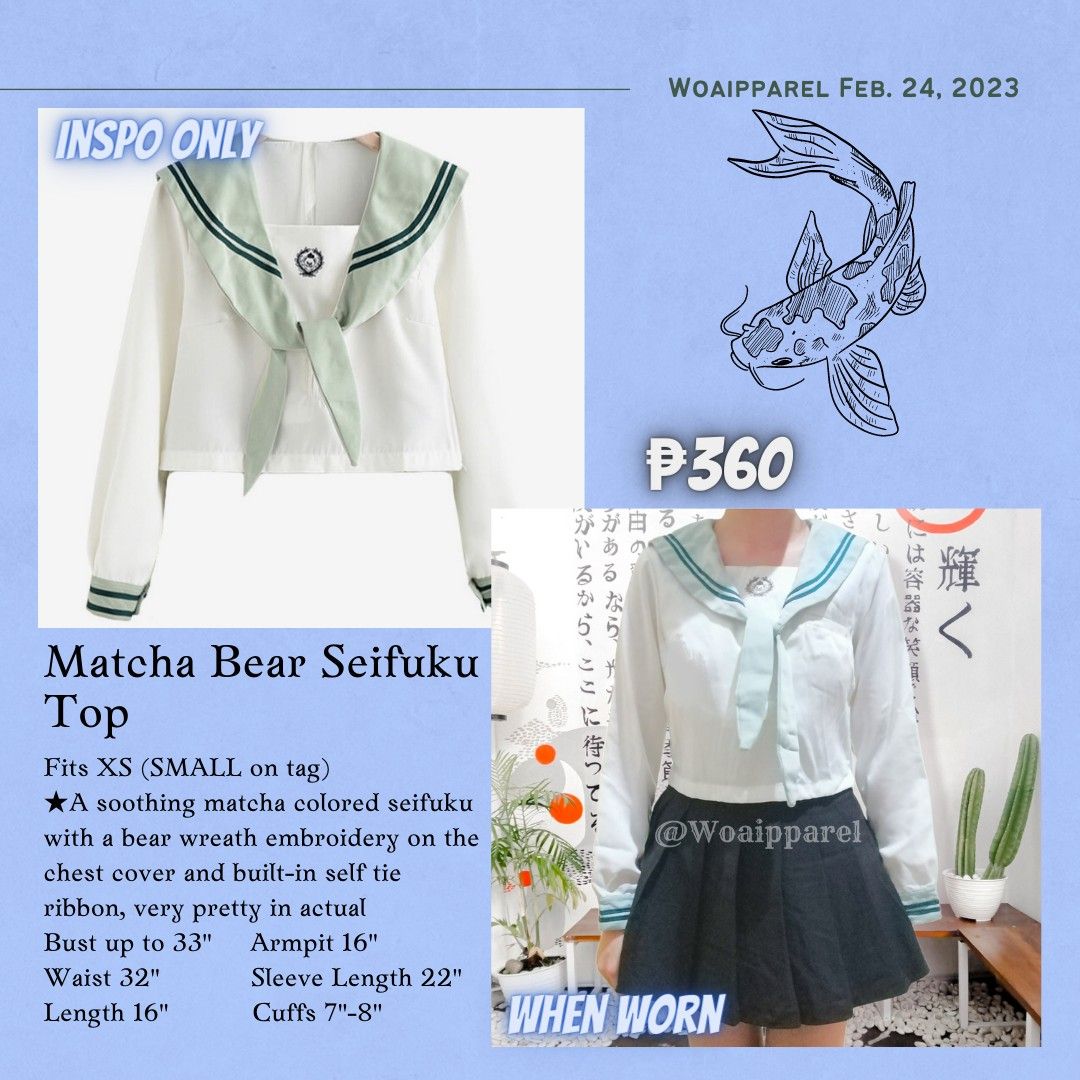 Matcha Bear Seifuku Top Japanese Sailor Uniform on Carousell